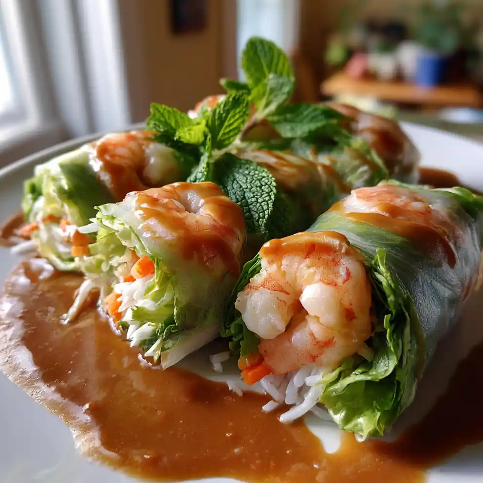 easy spring roll recipe with Glossy Chili-Lime Peanut Drizzle