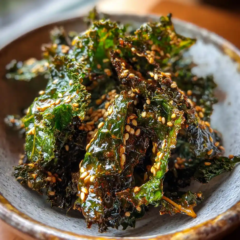 kale chip recipe with Spicy Miso-Tahini Glaze