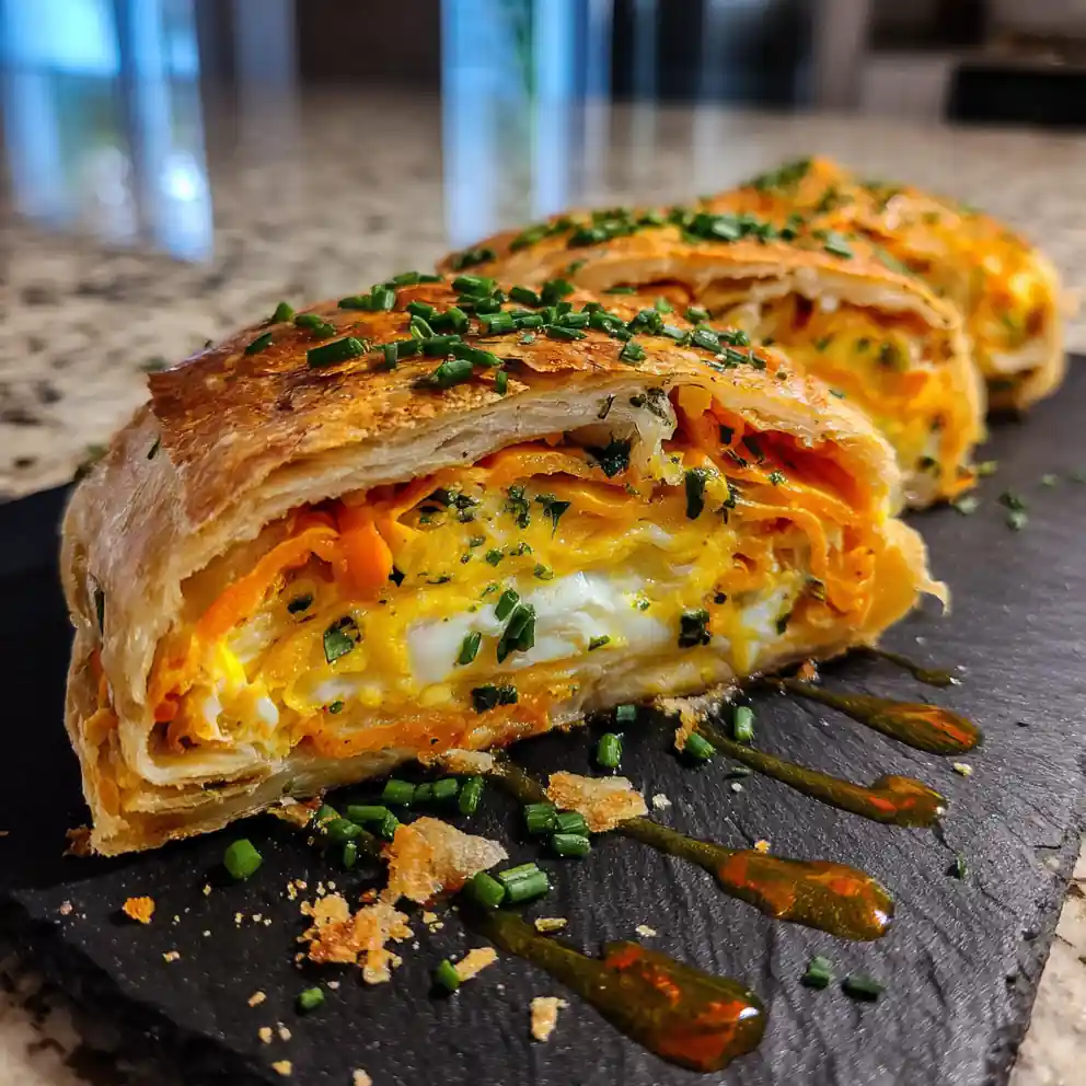 Baked Egg Napoleon With Roasted Red Pepper Goat Cheese Swirl